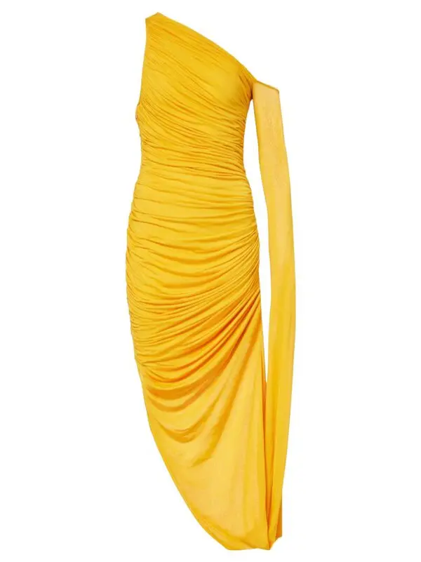MUGLER Draped One-shoulder Knit Dress - Yellow