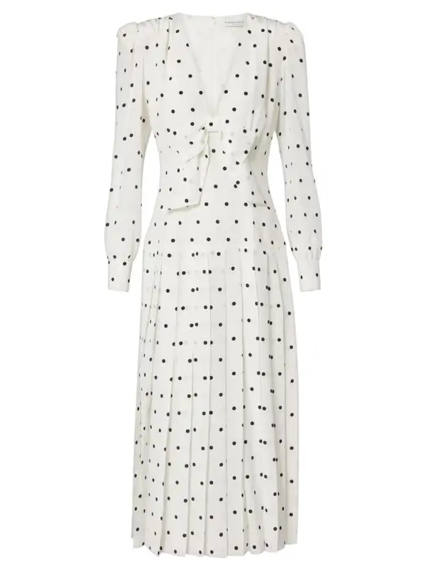 Alessandra Rich Polka Dot Silk Midi Dress - White/navy