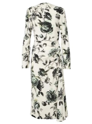Erdem Floral Draped Midi Dress - White