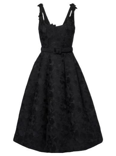 Oscar De La Renta Orchid Embroidered Guipure Lace Midi Dress - Black