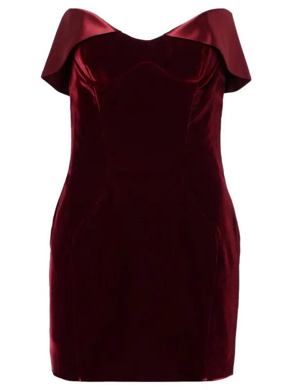 MUGLER Velvet Trim Mini Dress - Brown