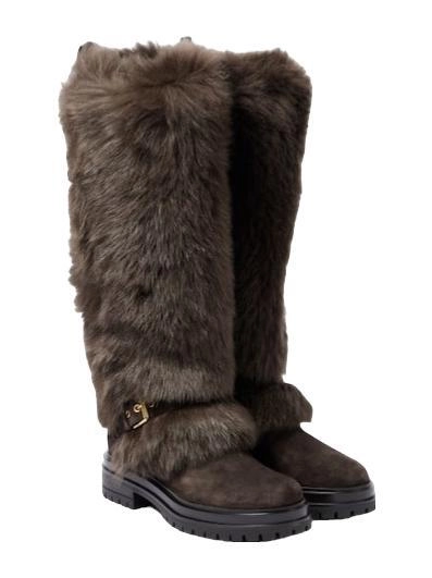 GIANVITO ROSSI Shearling And Suede Knee High Boots - Black