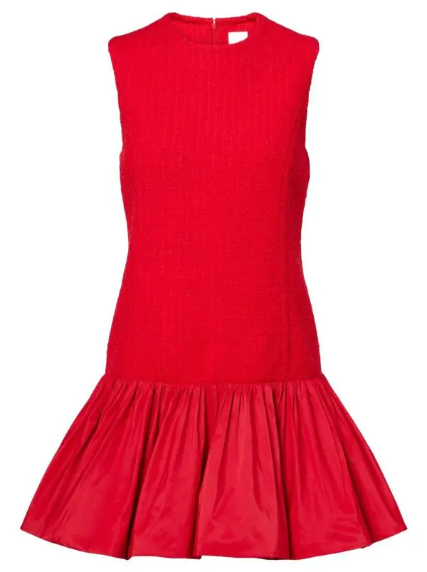 PATOU Tweed Mini Dress With Pleated Hem - Red