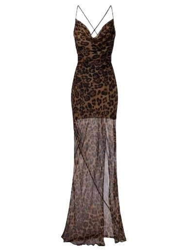 Blumarine Leopard Print Silk Maxi Dress - Black
