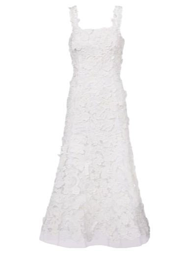 Carolina Herrera Guipure Lace Floral Appliqué Midi Dress - White