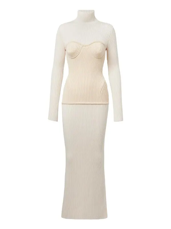 JEAN PAUL GAULTIER Ribbed-knit Wool-blend Maxi Dress - Nude
