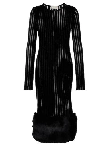Blumarine Knit Faux Fur-trimmed Midi Dress - Black