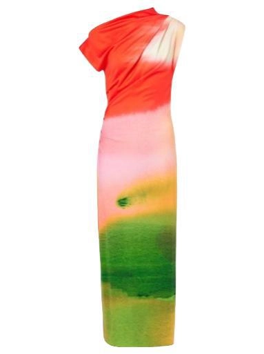 Oscar De La Renta One Shoulder Draped Midi Dress - Multicolor