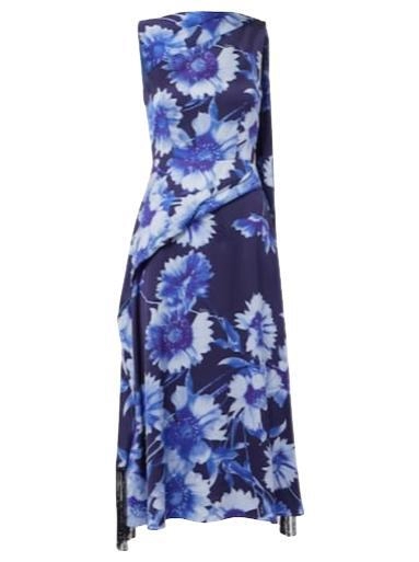 Erdem Draped Floral Cocktail Dress - Blue