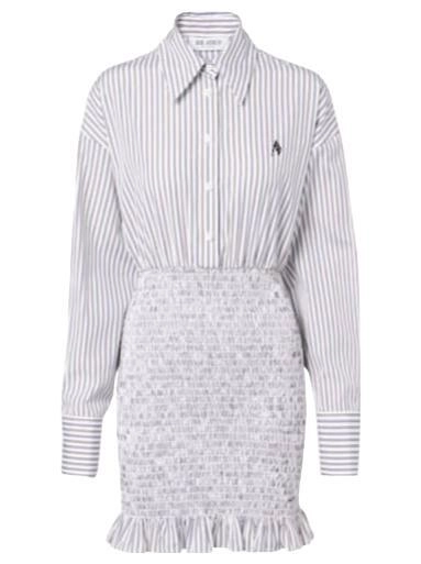 Attico Striped Ruched Cotton Shirt Dress - White