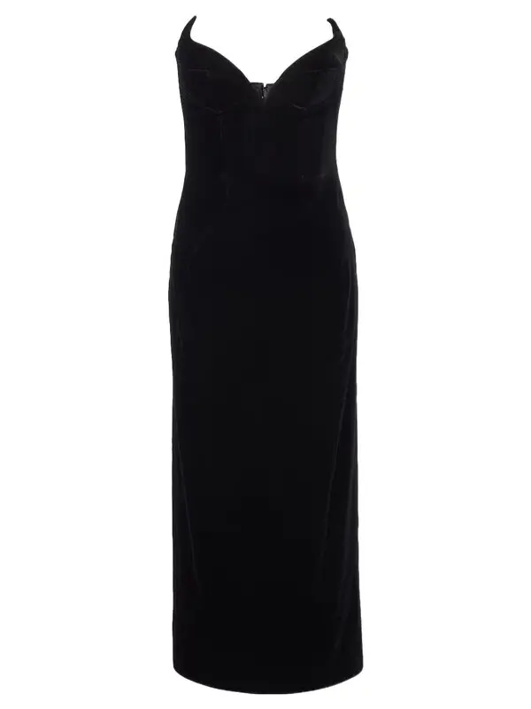MUGLER Sweetheart Sleeveless Velvet Dress - Black