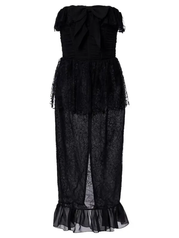 Alessandra Rich Lace And Silk Georgette Bustier Midi Dress - Black