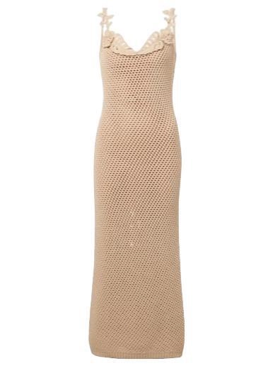 Elie Saab Floral Appliqué Crochet Maxi Dress - Nude