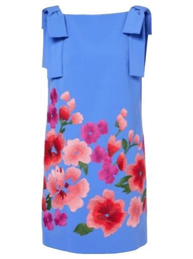 Carolina Herrera Floral Embroidered Crepe Mini Dress - Blue
