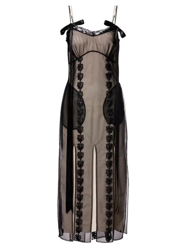 Simone Rocha Lace-trimmed Sheer Midi Dress - Black