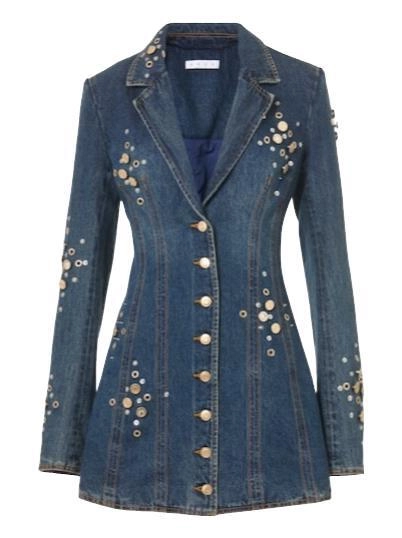 AREA Embellished Denim Blazer Dress - Blue