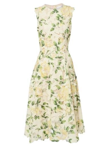 Oscar De La Renta Floral Lace Midi Dress - Nude