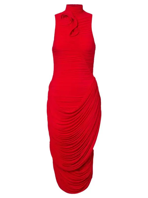 Magda Butrym Sleeveless Draped Gown With Floral Appliqu - Red