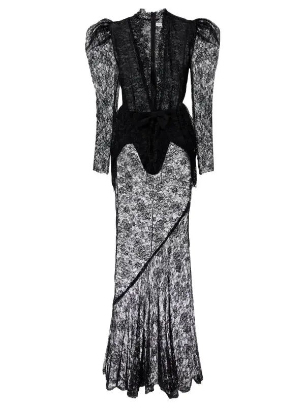 Alessandra Rich Lace Maxi Gown - Black
