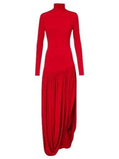 Magda Butrym Long-sleeved High Neck Pleated Dress - Red