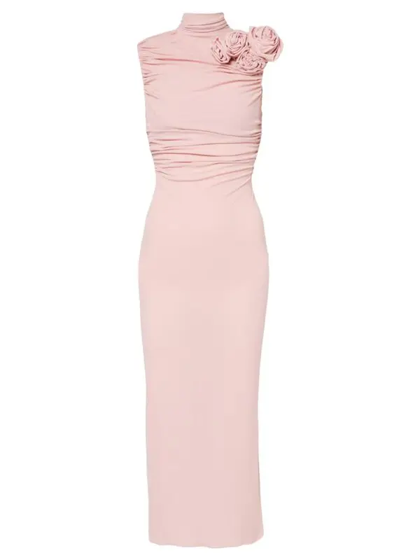 Magda Butrym Sleeveless Ruched Midi Dress With Floral Appliqu - Pink