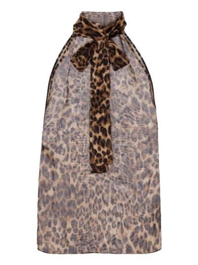 NILI LOTAN Leopard Print Halter Neck Sleeveless Top - Gray