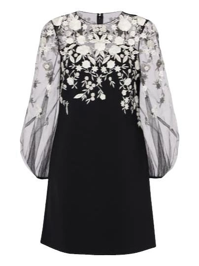 Carolina Herrera Embroidered Puff-sleeve Minidress - Black