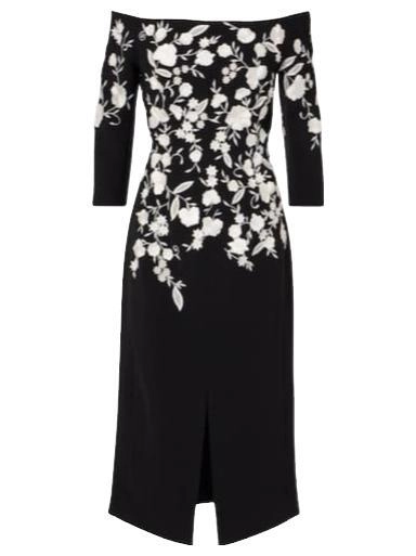 Carolina Herrera Embroidered Off-shoulder Midi Dress - Black