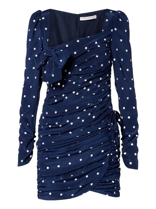 Alessandra Rich Polka-dot Draped Minidress With Bow Detail - Navy Blue/white