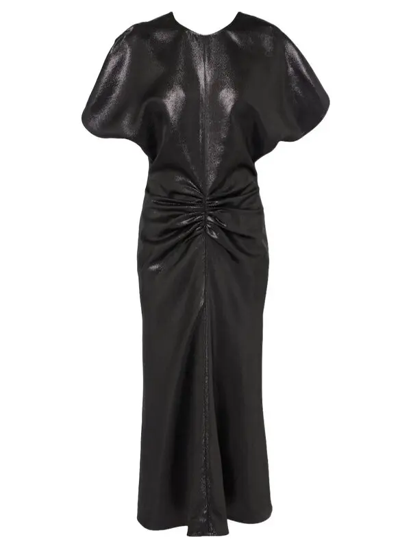 Victoria Beckham Gathered Lame Midi Dress - Black