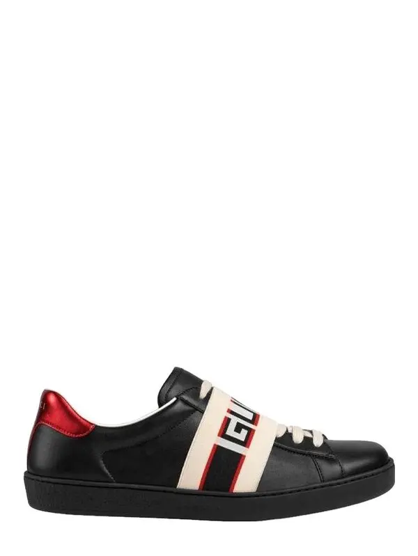 Gucci Leather Sneakers With Logo Stripe - Black