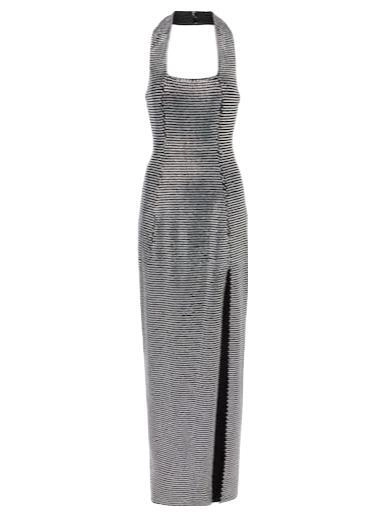 AREA Embellished Halterneck Gown With Side Slit - Gray