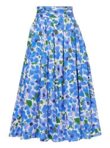 Carolina Herrera Floral Cotton-blend Midi Skirt - Blue