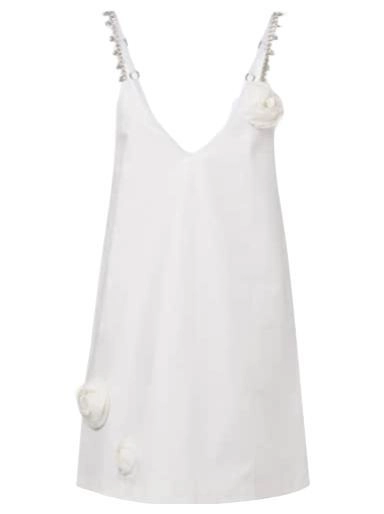 AREA Embellished Floral Appliqué Mini Dress - White