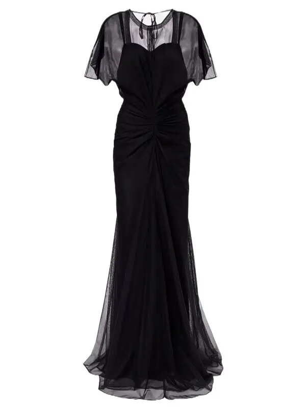 Victoria Beckham Bella Gathered Open Back Organza Gown - Black