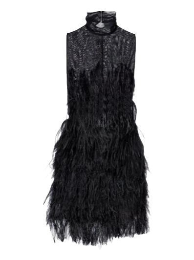 Attico Feather-trimmed Embroidered Minidress - Black