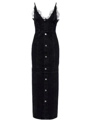 Stella McCartney Maxi Denim Dress With Lace Trim - Black