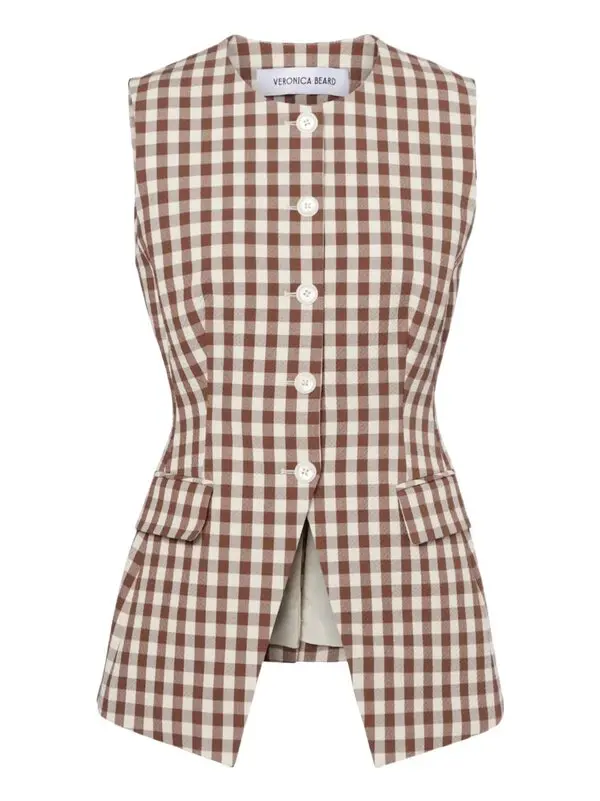 Veronica Beard Lois Gingham Seersucker Top - Nude
