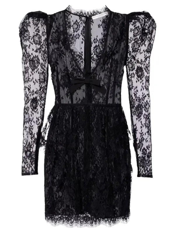Alessandra Rich Lace Minidress With Bow Detail - Black