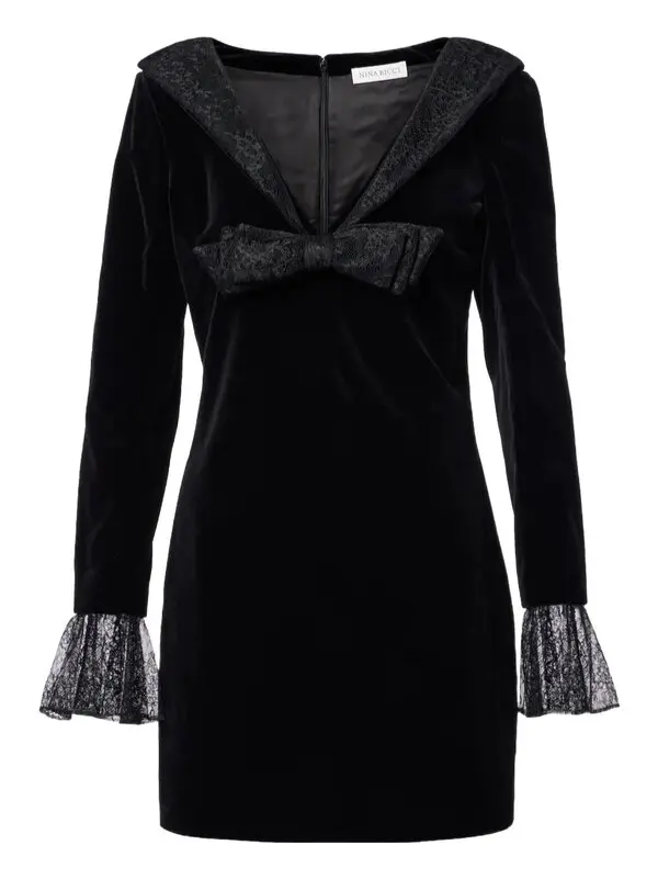 Nina Ricci Lace-trimmed Velvet Minidress - Black