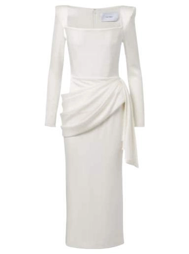 Alex Perry Draped Crepe Satin Bustier Gown - White