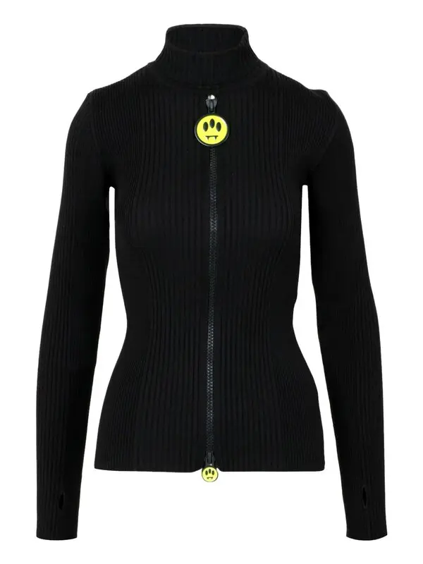 BARROW Ribbed-knit Zip-up Cardigan - Black