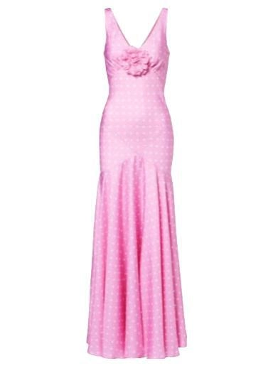 RODARTE Floral Appliqué Polka Dot Silk Gown - Pink