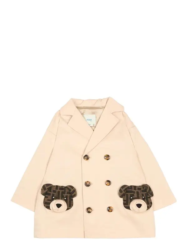 Fendi Button Appliqued Double Breasted Coat - Beige