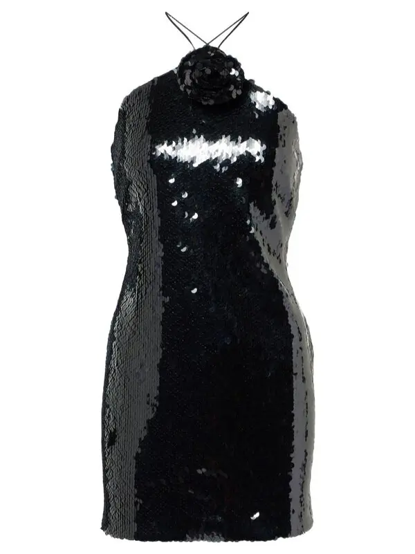 Magda Butrym Sequined Mini Dress With Floral Appliqu - Black