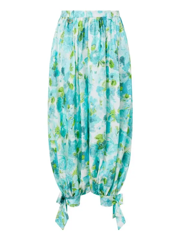 Chloé Wide Leg Floral Print Pants With Tie Detail - Blue