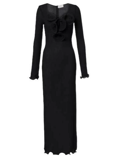 Magda Butrym Long Sleeve Floral Appliqué Maxi Dress - Black
