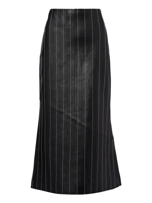 Victoria Beckham Embroidered Leather Midi Skirt - Black