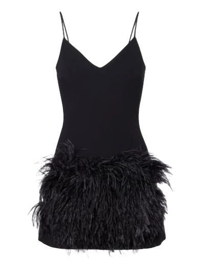 David Koma Feather-trimmed Mini Dress - Black