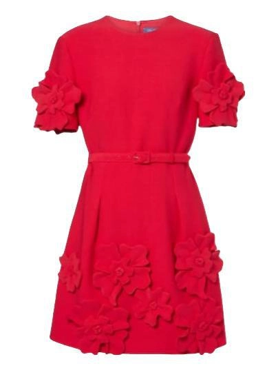 LEO Lin Aurélie Floral Appliqué Mini Dress - Red